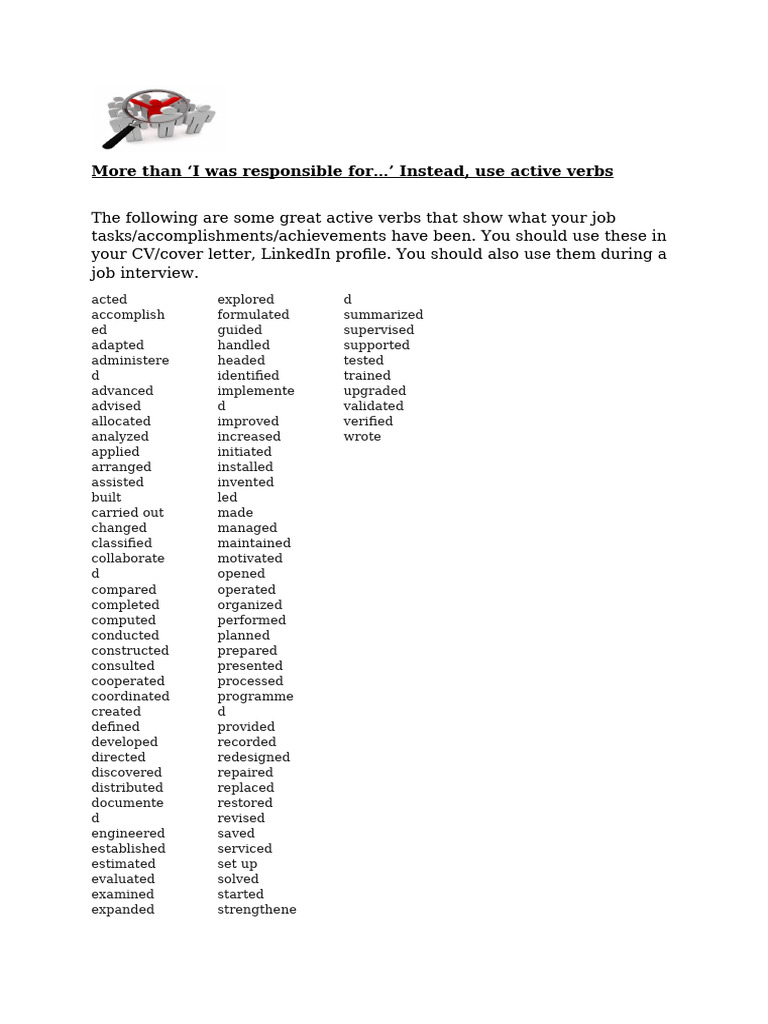 Active Verbs For CV and Cover Letter | PDF