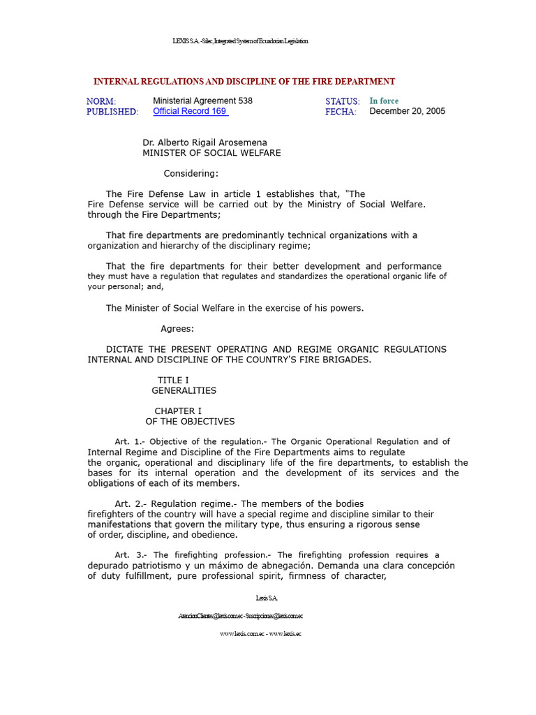 Fire Department Internal Regulations | PDF | Military Rank | Non ...