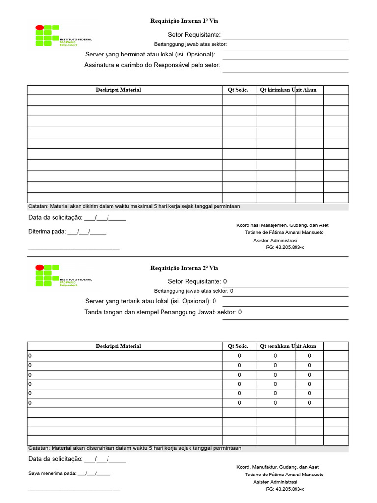 2 - Formulir Permintaan Material | PDF