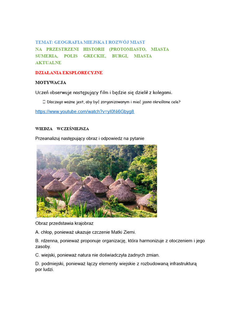 Klasa 7. Geografia Miejska I Rozwój Miast Na Przestrzeni Historii | PDF