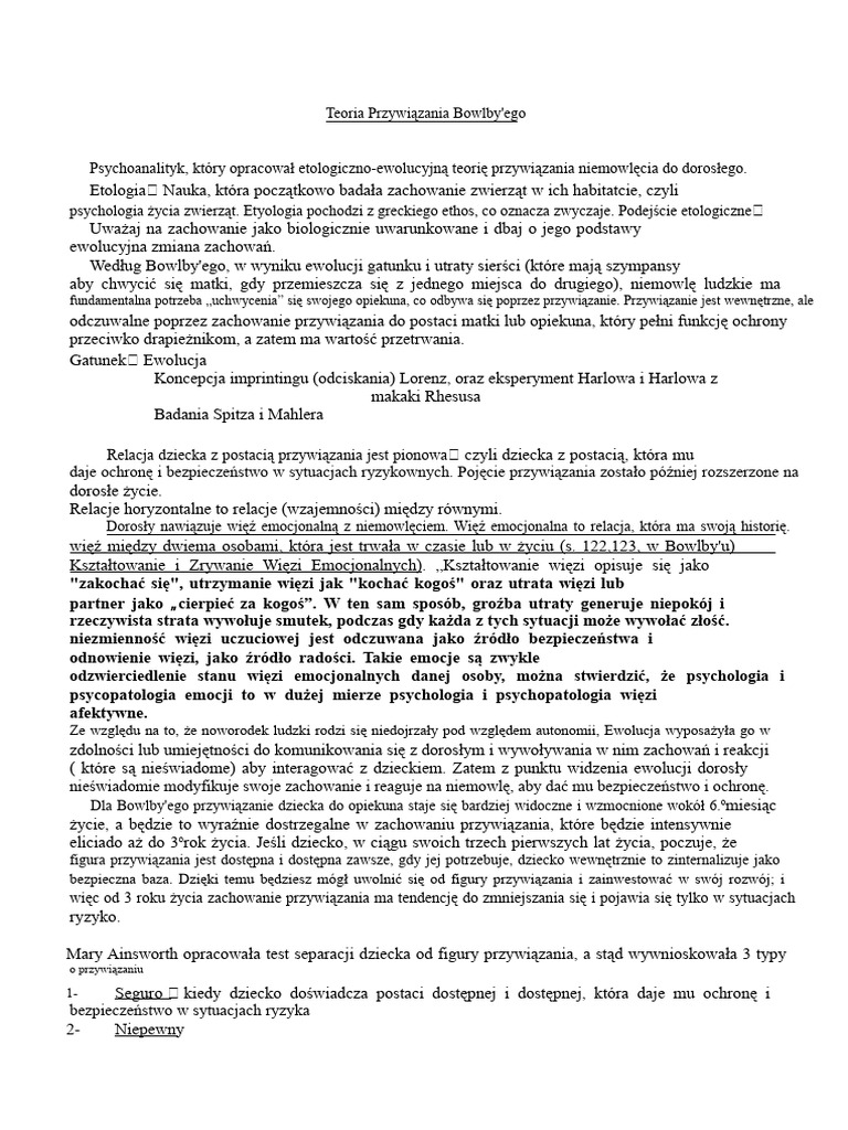 Teoria przywiązania Bowlby'ego | PDF
