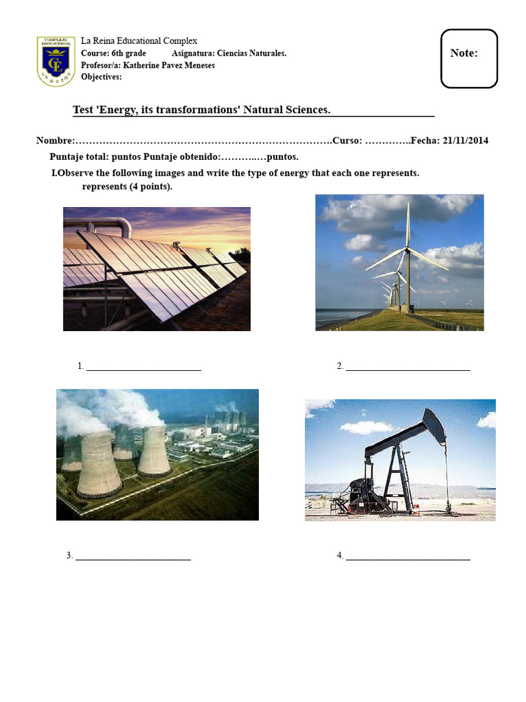 Energy Test Sixth Grade | PDF | Energy Development | Fuels