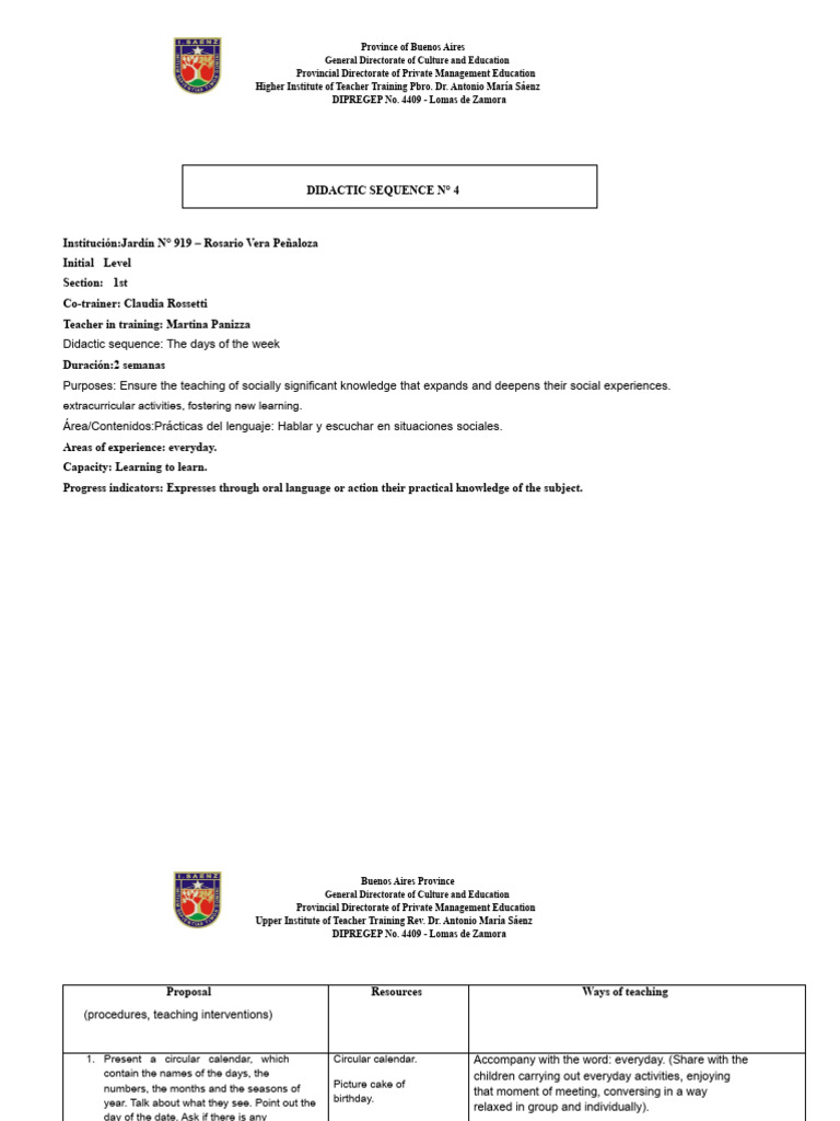Sequence - The Days of The Week | PDF
