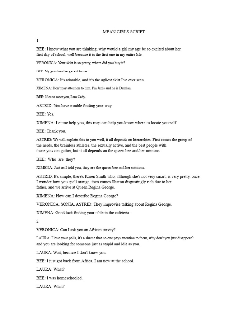 Mean Girls Script-1 | PDF