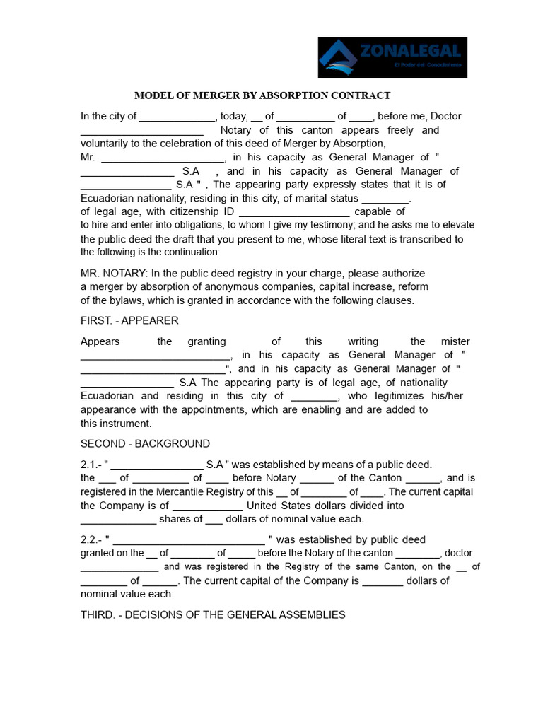 Merger by absorption agreement | PDF | Mergers And Acquisitions ...