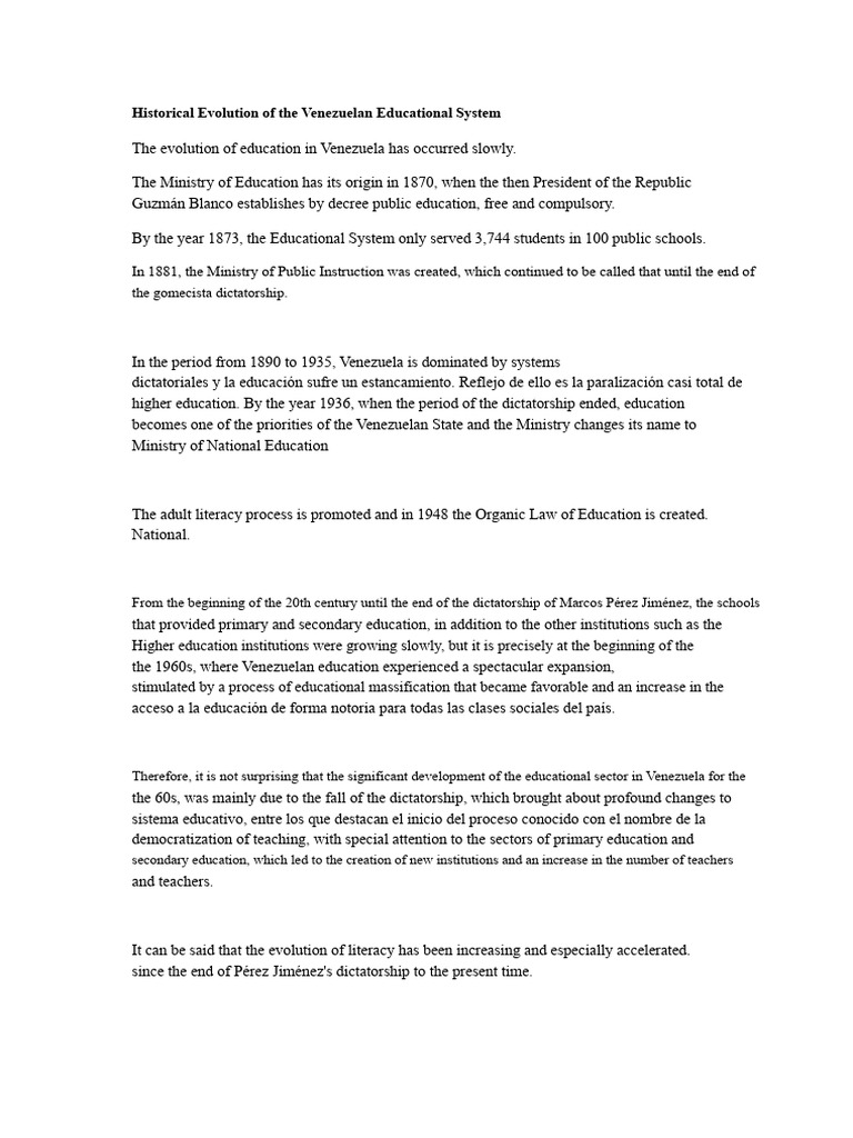 Evolution of Venezuelan Education System | PDF | Venezuela