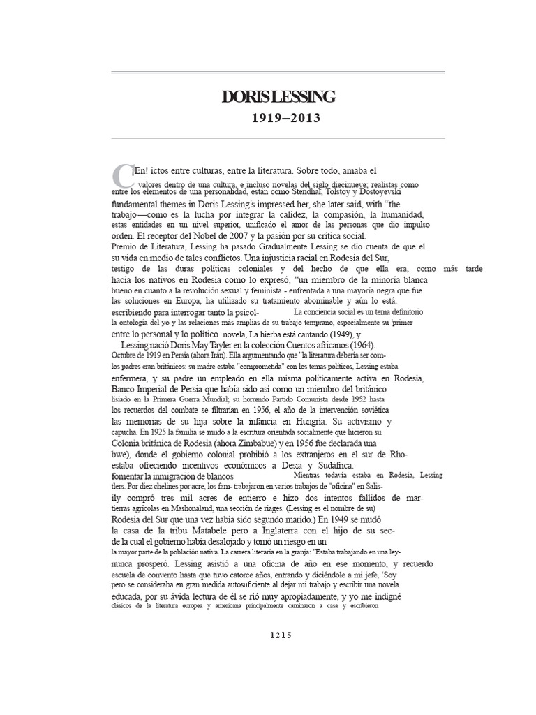 Doris Lessing: Vida y Obra Literaria | PDF | Doris Lessing
