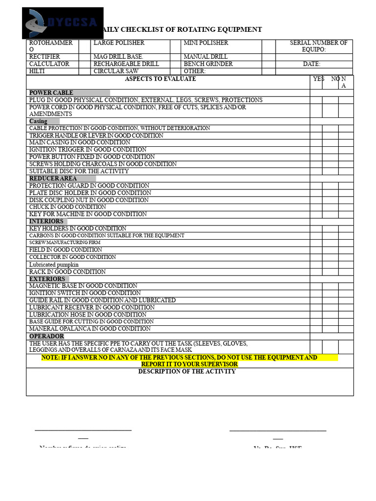 Rotating Equipment Checklist | PDF