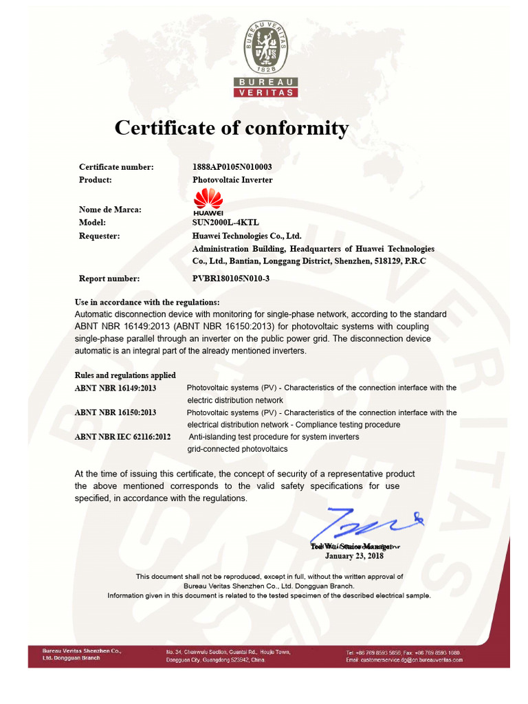 Certificate of Conformity for PV Inverter | PDF | Power Inverter ...