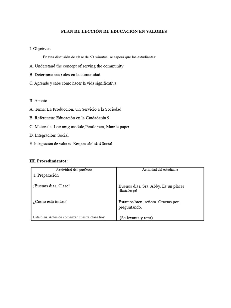 Plan de Clases para La Enseñanza de La Educación en La Formación de La ...