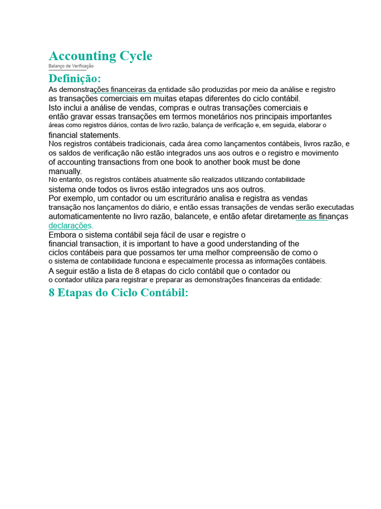 Fluxograma - Ciclo Contábil | PDF | Contabilidade | Balancete