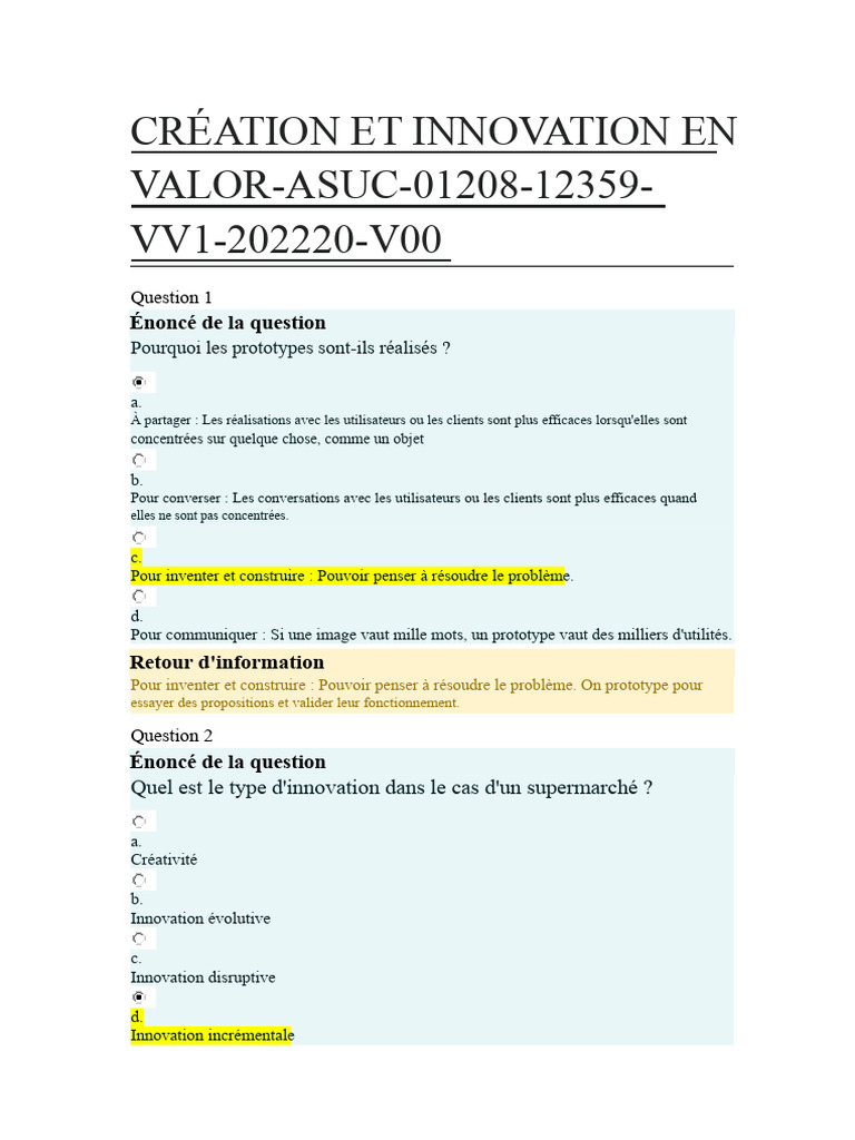 Autoévaluation 1 | PDF | Innovation | Lean (production)