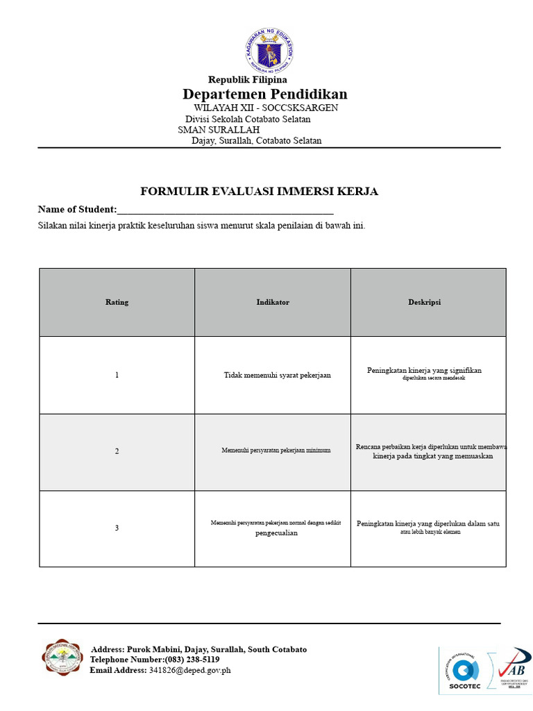 Formulir evaluasi | PDF