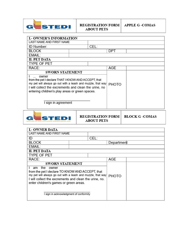Pet Registration Form | PDF