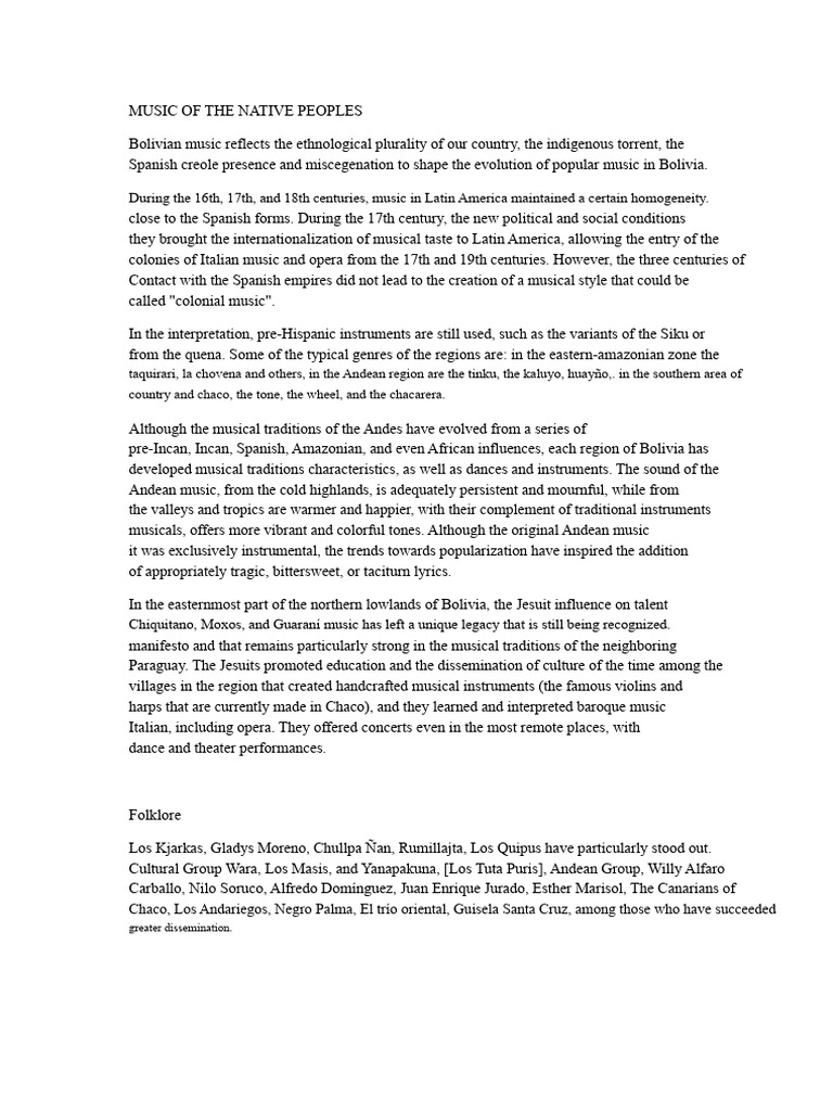 Music of The Indigenous Peoples | PDF | Bolivia | Inca Empire