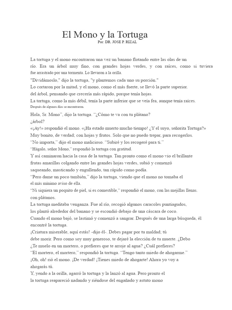 El Mono y la Tortuga - ELEMENTOS DE UNA HISTORIA | PDF