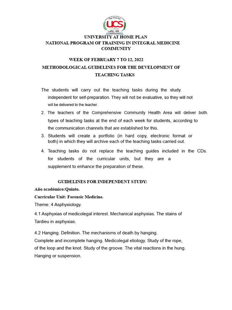 Forensic Medicine Week 4. Guidelines For Independent Study and Work ...