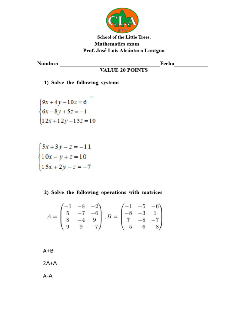 6th Grade High School Math Exam | PDF