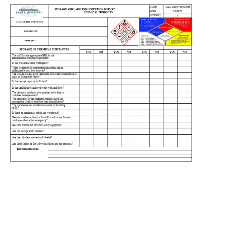 Storage Inspection and Labeling of Chemical Products Format | PDF