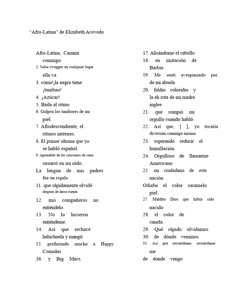 "Afro-Latina" Por Elizabeth Acevedo | PDF