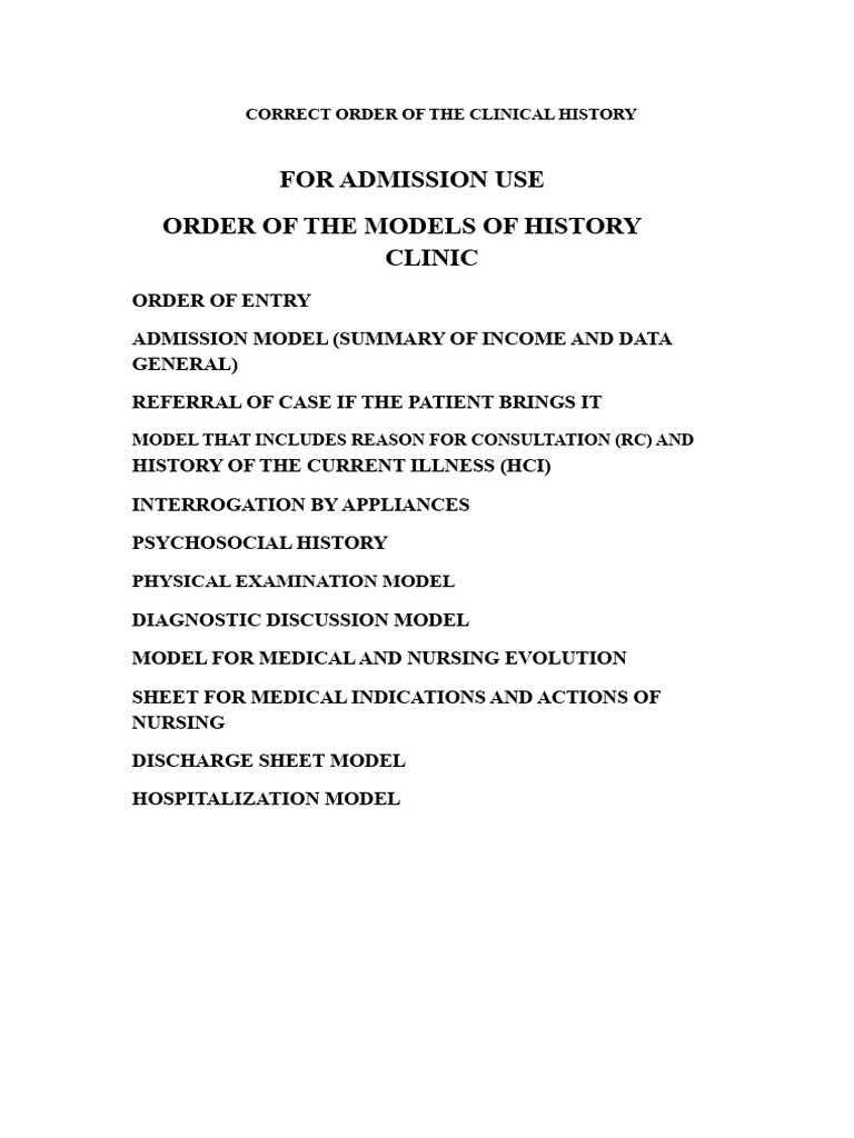 Clinical History Admission Guidelines | PDF | Patient | Therapy