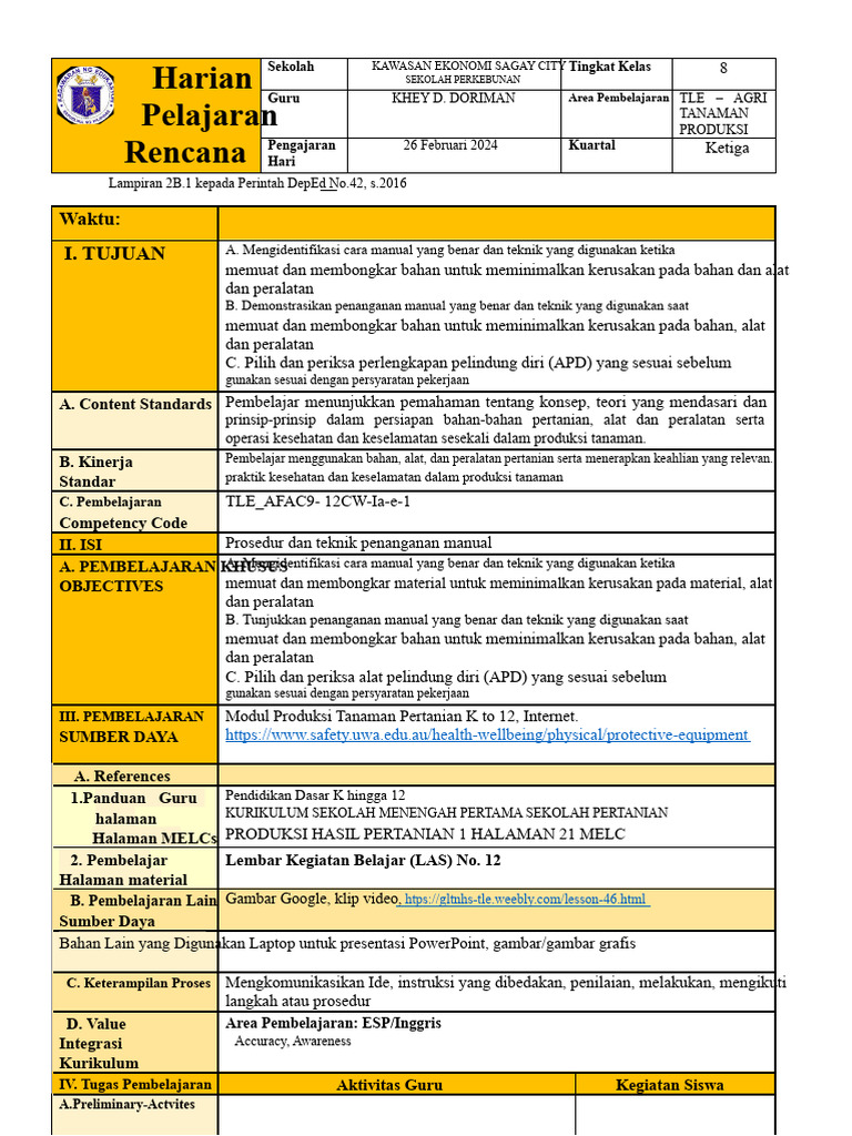 penanganan manual yang benar kelas 8 dlp | PDF