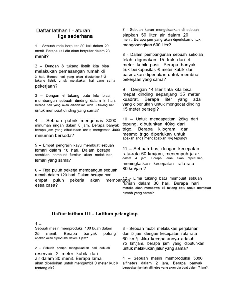 Latihan Aturan Tiga Sederhana dan Pekerjaan | PDF