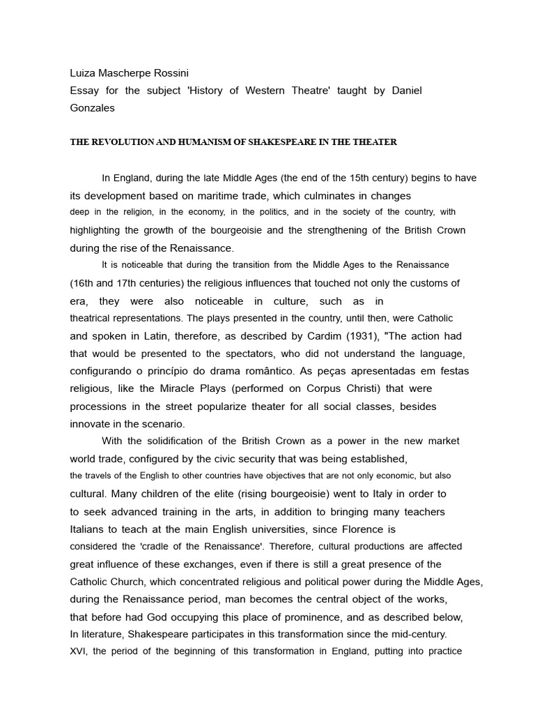 Shakespeare's Impact on Renaissance Theatre | PDF | Theatre | Renaissance