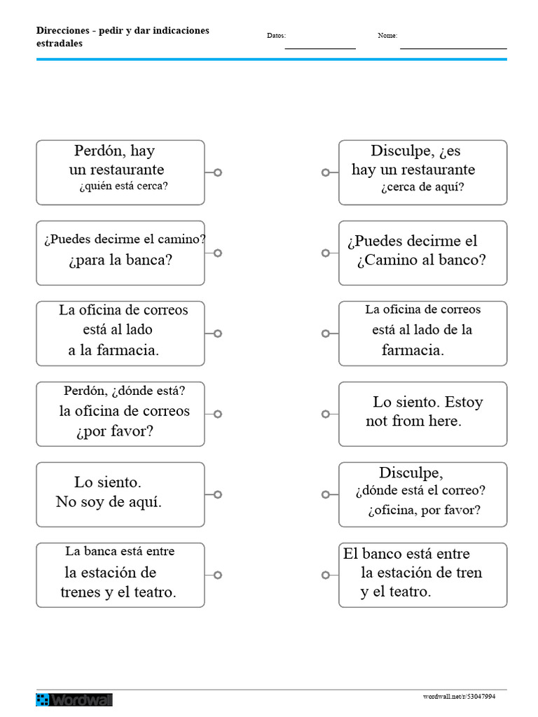 Direcciones Pedir y Dar Indicaciones de Tráfico Combinaciones | PDF