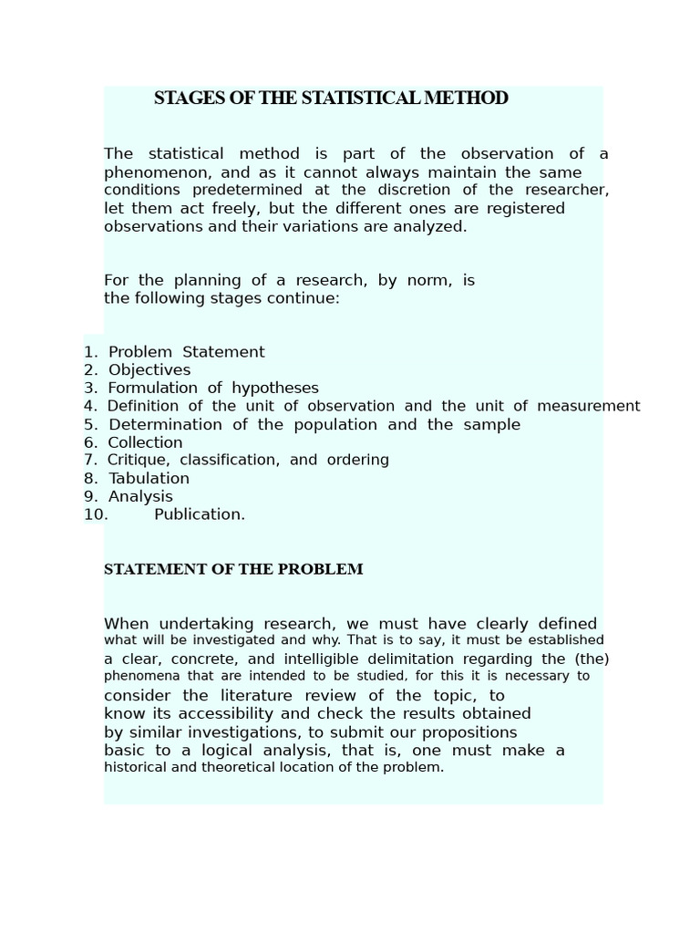Stages of the Statistical Method | PDF | Hypothesis | Statistics