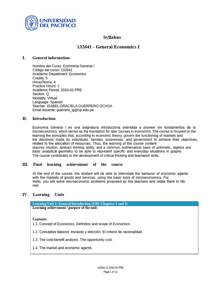 Economía General I Syllabus 2020-02 | PDF | Utility | Elasticity ...