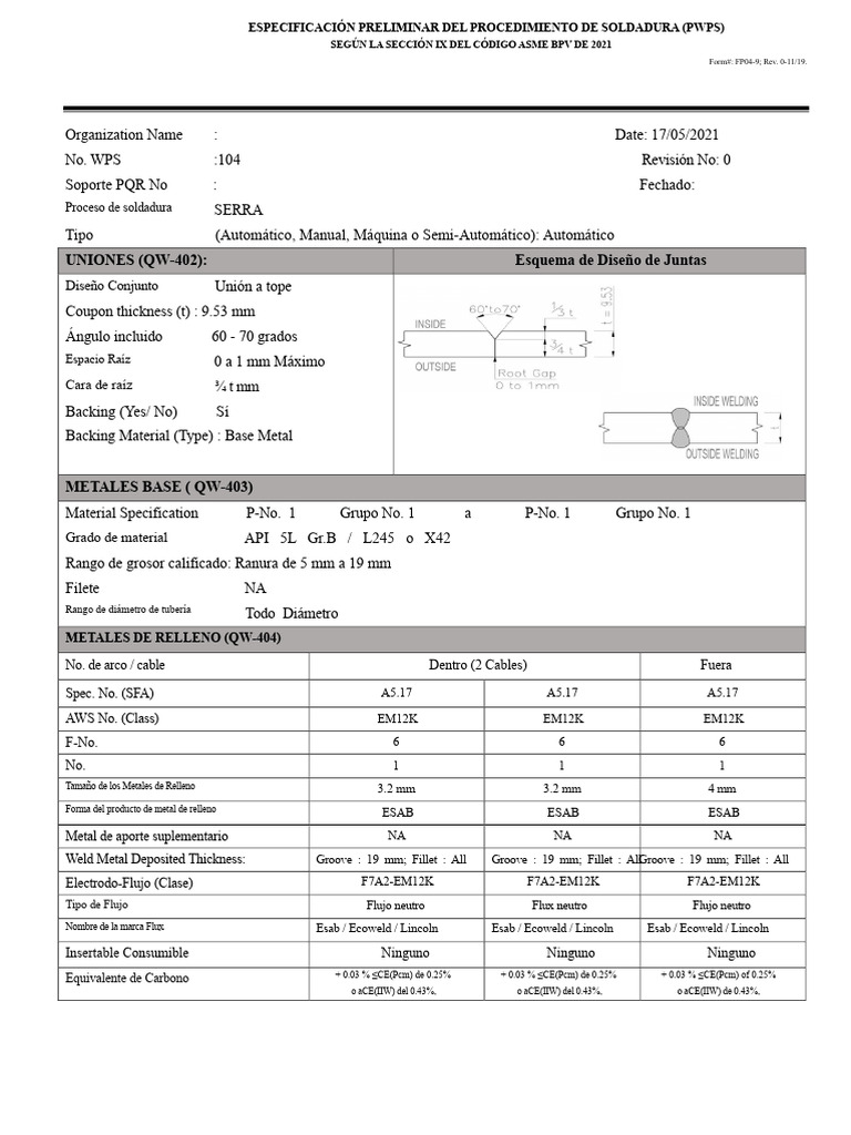 PWPS 102 | PDF | Soldadura | Construcción