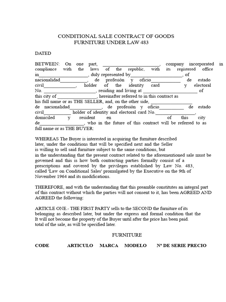 Conditional Sale Agreement For Furniture | PDF | Payments | Legal Liability