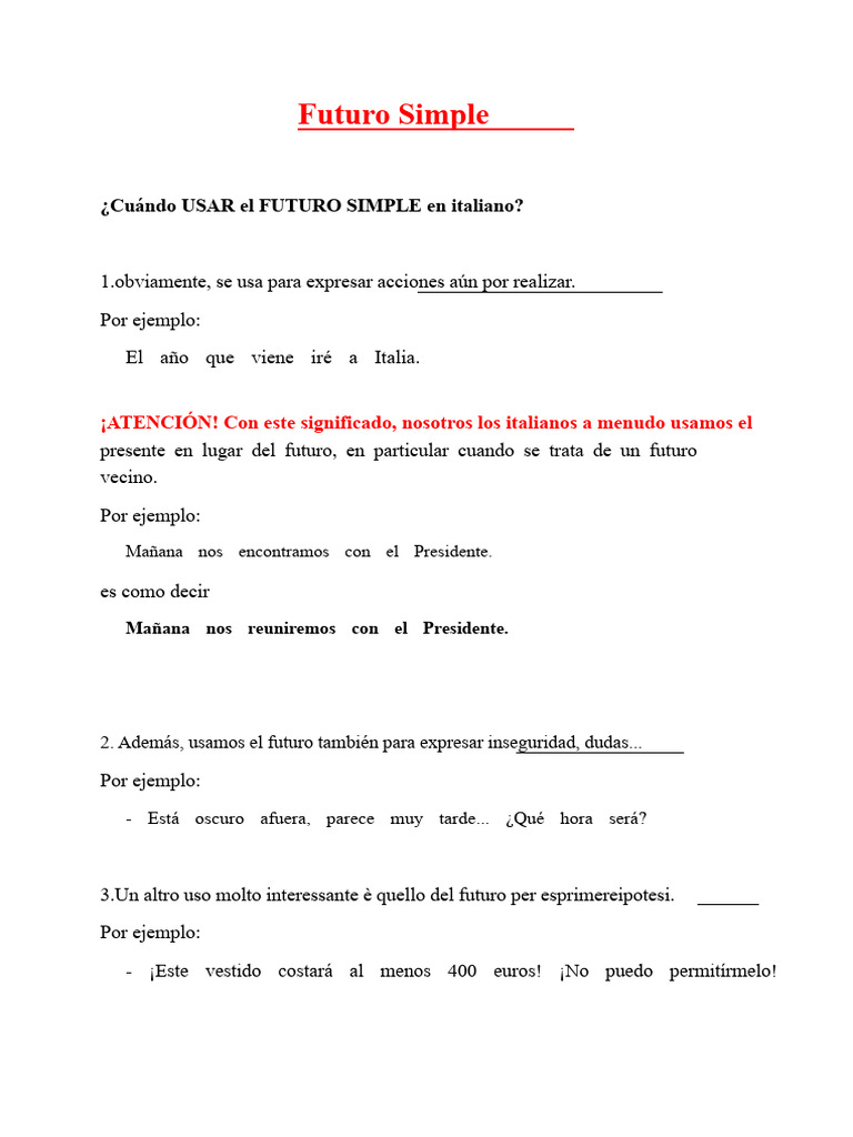 FUTURO SIMPLE y ANTERIOR | PDF | Idiomas | Estudios de idiomas extranjeros