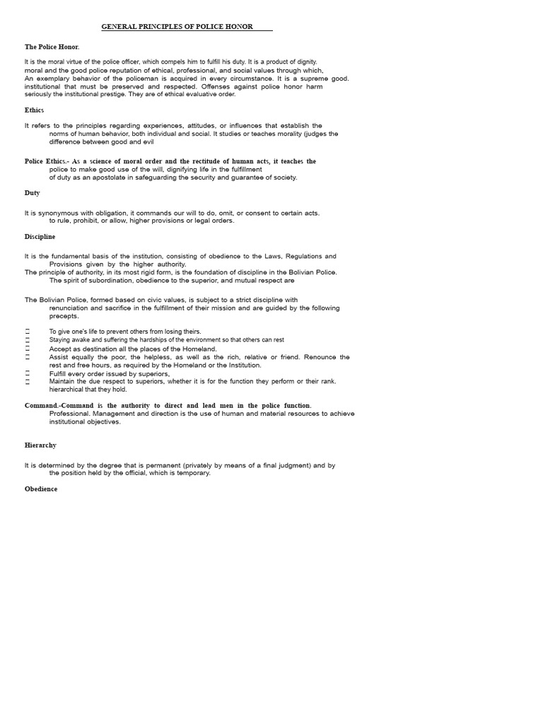 GENERAL PRINCIPLES OF POLICE HONOR and Legal Precepts | PDF ...
