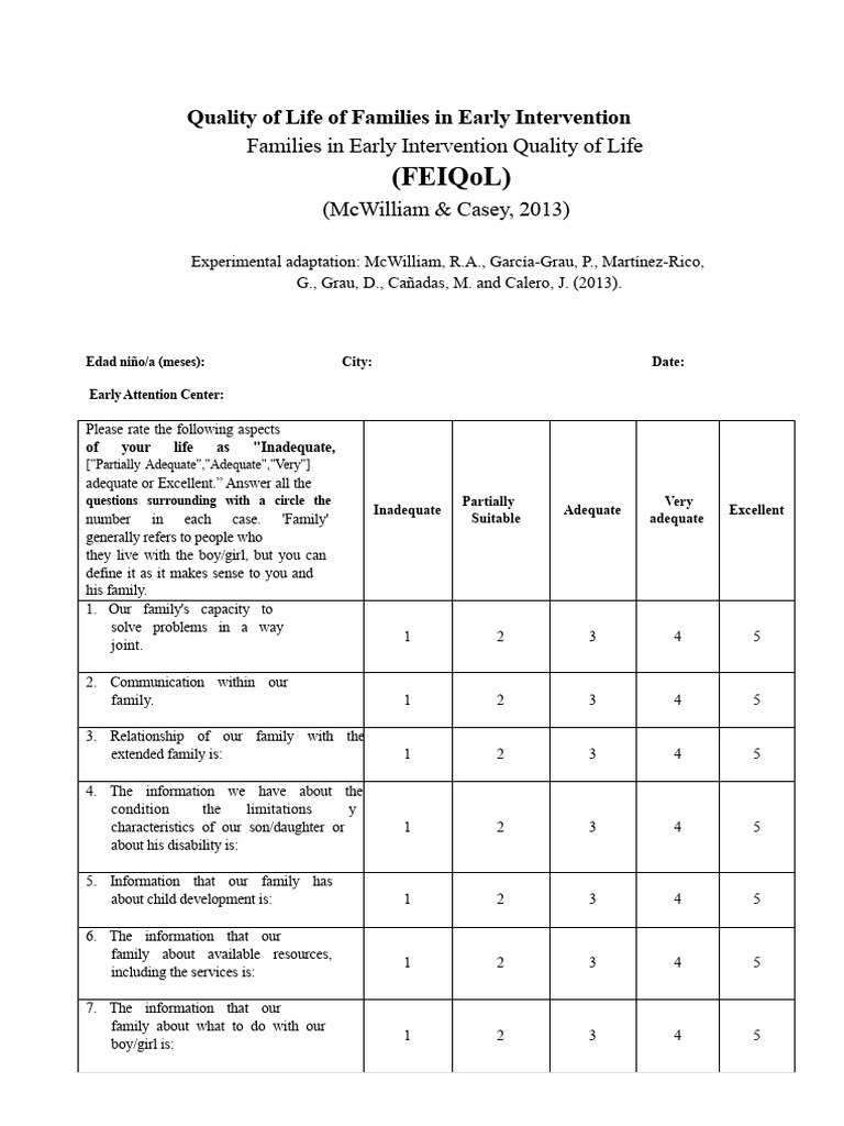 Family Quality of Life Scale AT (Up To 8 Years) | PDF | Social ...