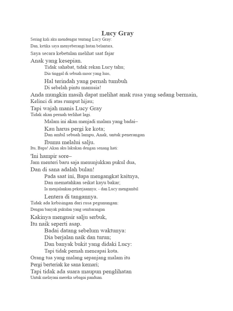 Lucy Gray - Wordsworth | PDF