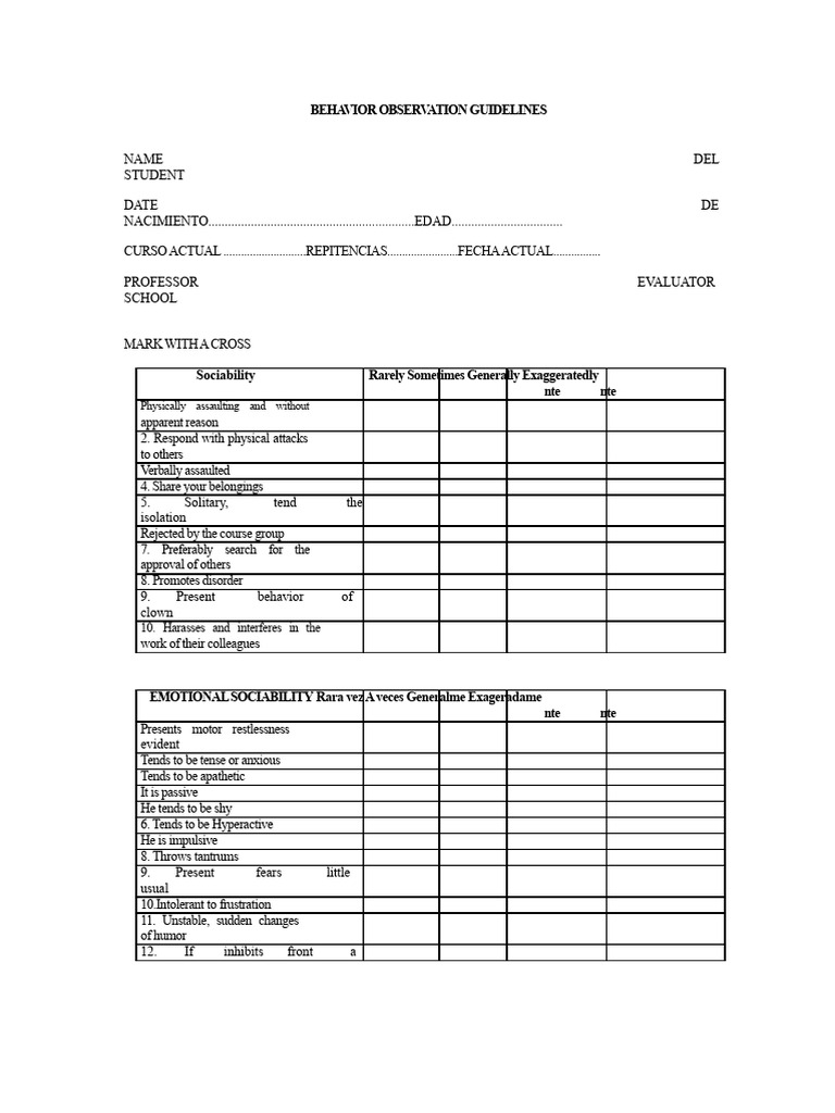 Behavior Observation Guideline | PDF | Abnormal Psychology | Mental Health