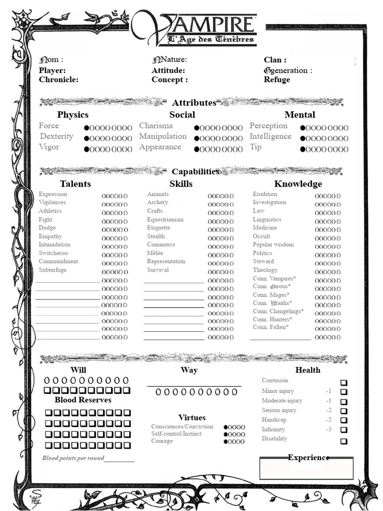 Vampire: The Dark Ages Character Sheet | PDF