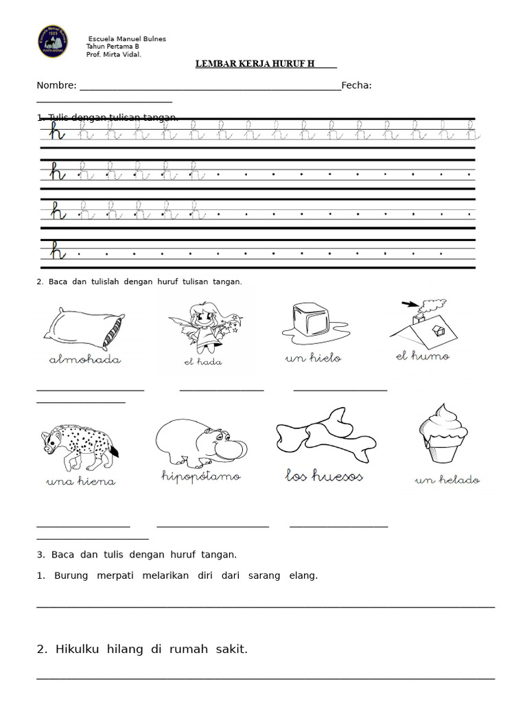 Lembar Kerja Huruf H Tahun Pertama B | PDF