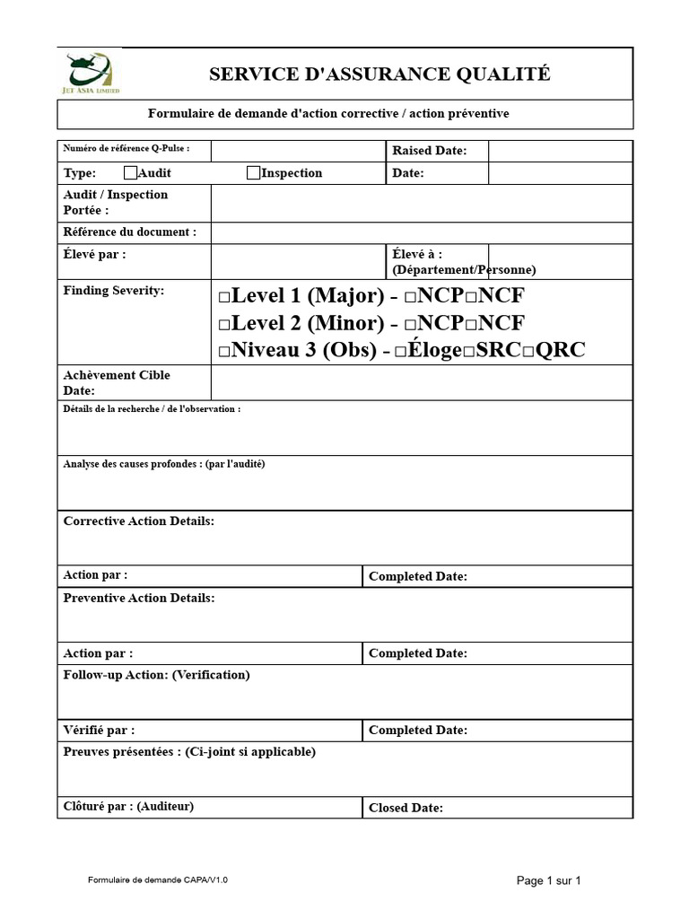 CAPA Form V1 - 0 PDF | PDF