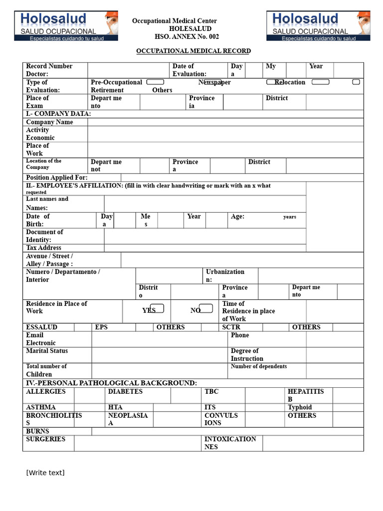Occupational Medical Record 002 | PDF | Clinical Medicine | Medical ...