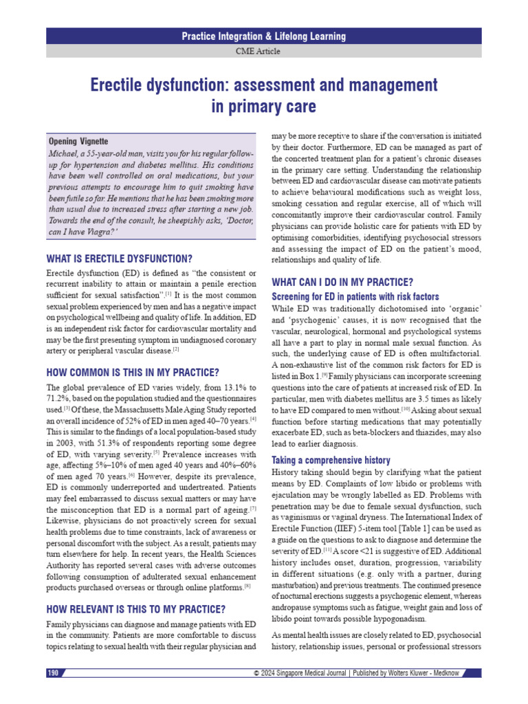 Erectile Dysfunction Assessment and Management in.12 | PDF | Erectile Dysfunction | Medical ...