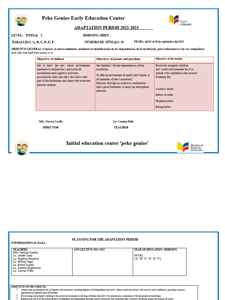 Adaptation Period Planning 1st and 2nd Week 2022-2023 | PDF ...