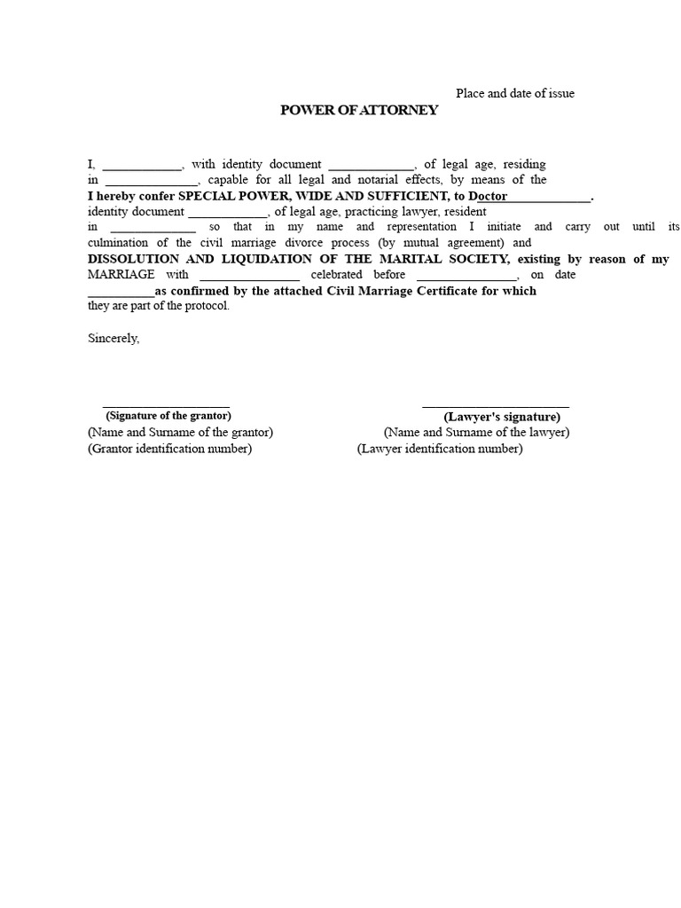 Letter of Power To Process Divorce | PDF