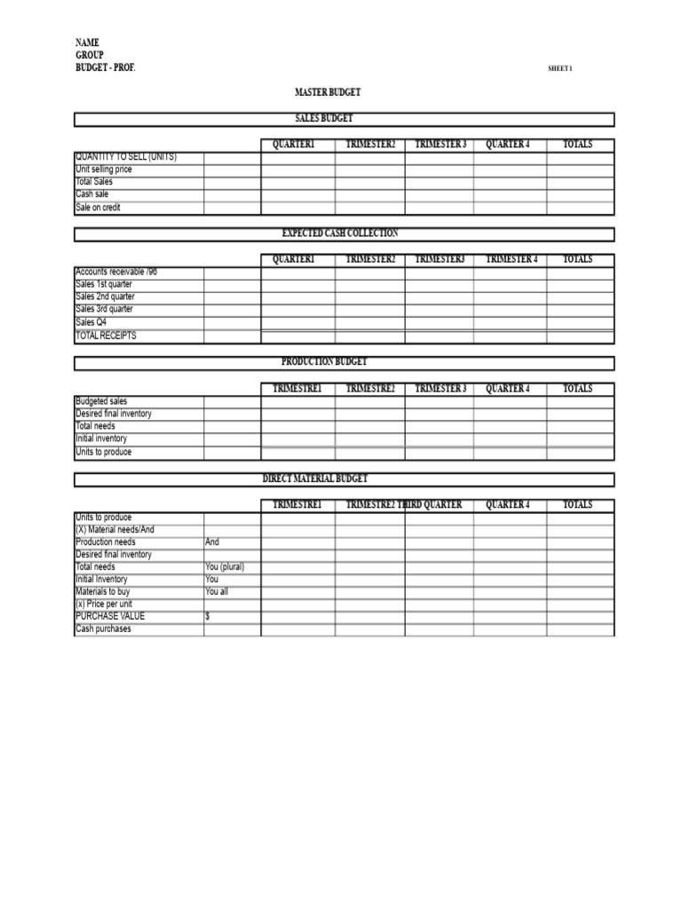 Master Budget - Formats | PDF | Expense | Inventory