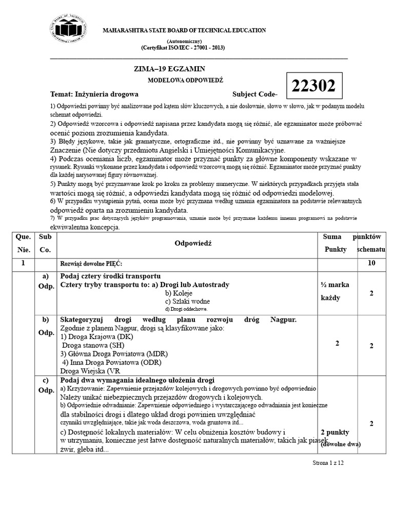 2019 Zimowy Model Odpowiedzi (Zasoby Do Nauki Msbte) | PDF