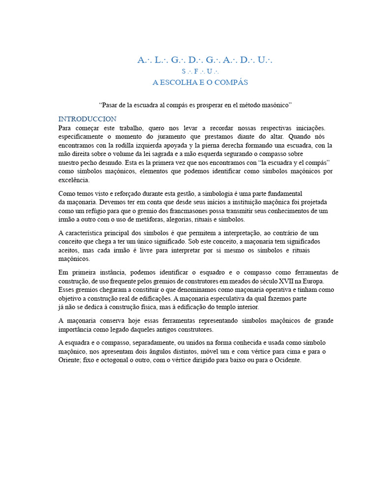 1º Ano - o Esquadro e o Compasso | PDF | Maçonaria | Ângulo