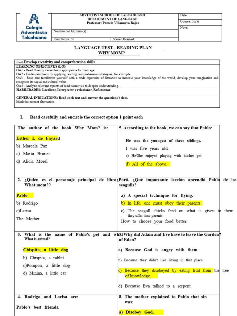 Reading Plan Because Mom - Correction Guidelines | PDF | Reading ...