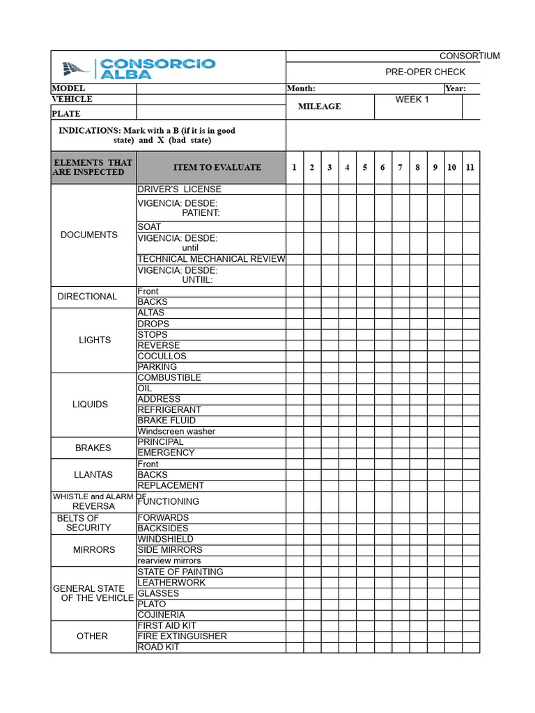 Pre-Operational Vehicle Check | PDF | Vehicles | Vehicle Technology